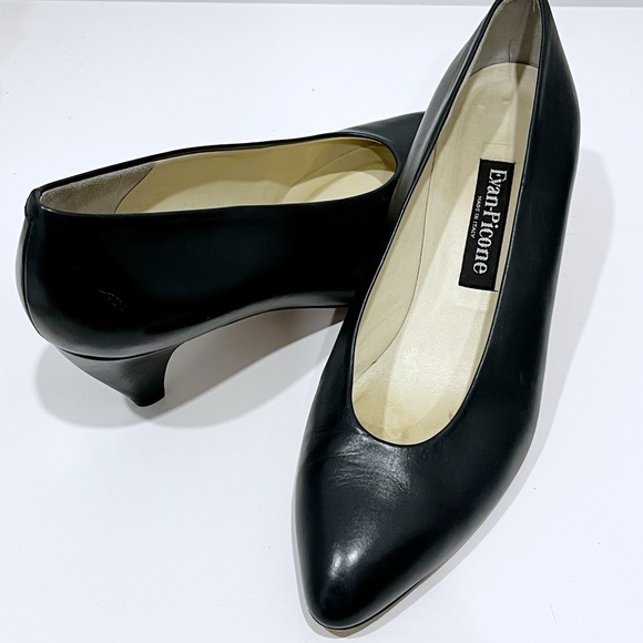 Evan Picone | Shoes | Vintage Evan Picone Black Leather Pumps Size 9 ...